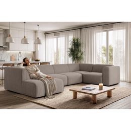 OTTO home Wohnlandschaft &raquo;Merid U-Form, B: 367 cm&laquo; jederzeit durch Module erweiterbar grau B/H/T: 367cm x 70cm x 206cm, Cord, Ottomane links