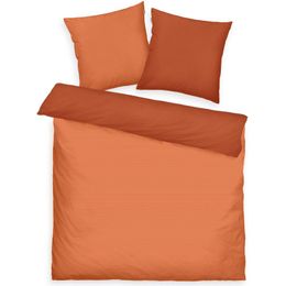 Tom Tailor HOME Bettw&auml;sche &raquo;TWO-TONE SOLID COLORS in Gr. 135x200cm, 155x220cm oder 200x220cm&laquo; 3 Stk. new bedroom, Doppelnaht am Kissen beige Satin, 