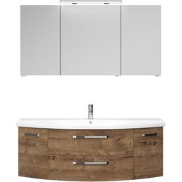 Badm&ouml;bel-Set &raquo;Serie 4010 2-teilig Keramik-Waschtisch mit LED-Spiegelschrank&laquo; Set braun Holzwerkstoff B/H/T: 144cmcm x 200cmcm x 49,5cmcm