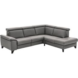 Die PlanBar Ecksofa &raquo;PN-EM23166 L-Form&laquo; optional mit Kopfteilverstellung und Stauraum grau B/H/T: 261cm x 80cm x 235cm, Glattleder TORRO, Recamiere 