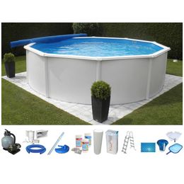 KWAD Rundpool &raquo;SUPREME wei&szlig; mit Sicherheitsleiter und Zubeh&ouml;r&laquo; inkl. Bodenisolation & Wasserpflege-Set, versch. Gr&ouml;&szlig;en wei&szlig; &Oslash;/B/H/L: 360cm x Breite x 