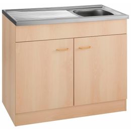 KOCHSTATION Sp&uuml;lenschrank &raquo;KS-Elster&laquo; Breite 100 cm braun Holzwerkstoff buchefarben, B/H/T: 100cm x 85cm x 50cm, T&uuml;ren: 2 Stk.