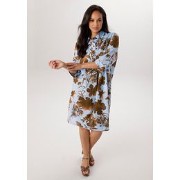 Aniston Plus Damen Aniston PLUS Hemdblusenkleid aus reine Baumwolle blau 46, N-Gr