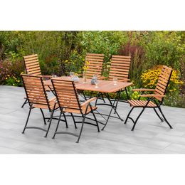 Merxx Garten-Essgruppe &raquo;Schlo&szlig;garten&laquo; 7 Stk. tlg. 6 Klappsessel mit Tisch braun FSC -zertifiziertes Massivholz, Stahl B/H/T: 55cm x 109cm x 107cm, 