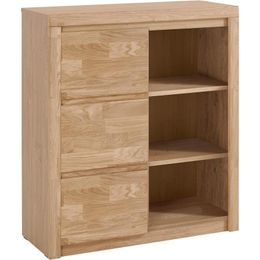 OTTO home Highboard &raquo;Silkeborg&laquo; Breite 90 cm braun Holz teilmassiv B/H/T: 90cm x 100cm x 35cm, Holzwerkstoff eichefarben (Korpus) / Massivholz Eiche (