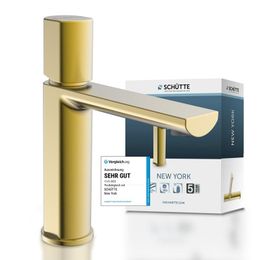 Sch&uuml;tte Waschtischarmatur &raquo;NEW YORK&laquo; Wasserhahn mit Ablaufgarnitur, Mischbatterie mit Pop Up Abflussstopfen gold B/H/T: 17,5cm x 20cm Waschtischarmatur