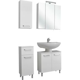 Badm&ouml;bel-Set &raquo;Quickset 4-teilig, Waschbeckenunterschrank mit LED-Spiegelschrank&laquo; 4 Stk. tlg. wei&szlig; Holzwerkstoff B/H/T: 98cmcm x 200cmcm x 33cmcm