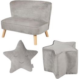 Roba Kindersitzgruppe &raquo;Lil Sofa&laquo; Set, 3 Stk. tlg. bestehend aus Kindersofa, Kinderhocker und Dekokissen in Sternform grau Samt