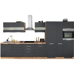 KOCHSTATION K&uuml;chenzeile &raquo;KS-Luhe&laquo; 390 cm breit, wahlweise mit oder ohne E-Ger&auml;ten, gefr&auml;ste MDF-Fronten grau B/H/T: 390cm x 60cm, inkl. E-Ger&auml;te (