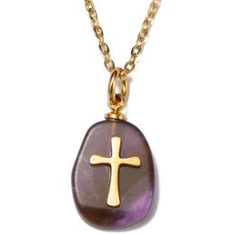Firetti Damen Kette mit Anh&auml;nger &raquo;Schmuck Geschenk Kreuz&laquo; Made in Germany - mit Rosenquarz, Quarz oder Amethyst bunt Edelstahl, L: 45 B: 2mm