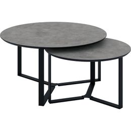 Hela Couchtisch &raquo;MASSA&laquo; Set, 2 Stk. tlg. 2er Set, Gestell rechteckig, Melamin mit Schweizer Kante grau Betonoptik dunkel/Schwarz