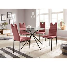 OTTO home Essgruppe &raquo;Silvi-Mandy&laquo; Set 110 cm, Set: Glastisch 110x110 cm mit 4 St&uuml;hlen rosa Glas, Metall, Stoff B/H/T: 110cm x 74cm x 110cm