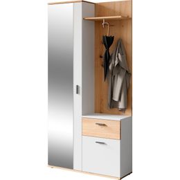 ByLiving Kompaktgarderobe &raquo;Jakob&laquo; mit gro&szlig;em Spiegel und Ablage, Breite 97 cm wei&szlig; FSC -zertifizierter Holzwerkstoff, Glas B/H/T: 97cm x 195cm x 30cm,
