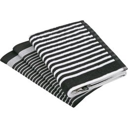 Ross Geschirrtuch &raquo;Exclusiv&laquo; 1x K&uuml;chen-Frottiertuch 50x50 cm Streifen u. 2x Geschirrt&uuml;cher 50x70 cm schwarz 100% Baumwolle, 50% Baumwolle, 50% Leinen 