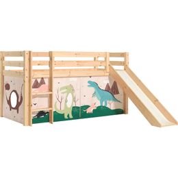 Vipack Spielbett &raquo;Pino, Kiefer massiv, mit Rolllattenrost u. Textil-Set, Made in Europe&laquo; B/H/T ca. 210x114x218cm, mit Absturzschutz, Leiter und Rutsche, 