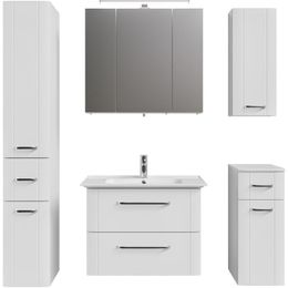 Badm&ouml;bel-Set &raquo;Badm&ouml;bel-Set 5-teilig Keramik-Waschtisch mit LED-Spiegelschrank&laquo; 6 Stk. tlg. wei&szlig; Holzwerkstoff B/H/T: 80cmcm x 57,4cmcm x 46,8cmcm