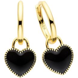 Aniston Jewelry & Watches Damen Aniston JEWELRY & WATCHES Paar Creolen &raquo;Schmuck Geschenk mit Emaille Herzeinh&auml;nger schwarz&laquo; Einh&auml;nger abnehmbar 