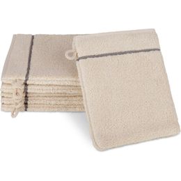 Ross Waschhandschuh &raquo;&Uuml;berkaro 9032&laquo; 100% Baumwolle, made in Germany beige Frottier, Frottier B/L: 12cmx20cm, 6 Stk., Karo Streifen, 6 Waschhandschuhe,
