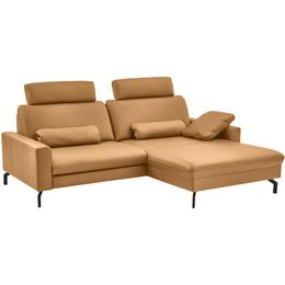 Die PlanBar Ecksofa &raquo;PN-EM20028 L-Form mit Kopfst&uuml;tzen&laquo; wahlweise mit motorischem Canape gelb B/H/T: 248cm x 114cm x 179cm, Glattleder TORRO Stoff, 
