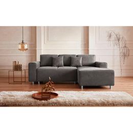 Home Affaire Ecksofa &raquo;Gy&ouml;r&laquo; L-Form, wahlweise mit Bettfunktion und Bettkasten incl. 2 Zierkissen grau Microfaser (100% Polyester);Luxus-Microfaser 