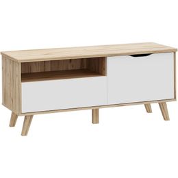 FORTE Lowboard &raquo;Vankka TV-Bank, TV-Board&laquo; B/H/T 124,4/54,3/41,7 cm, TV-Teil, ca. 125 cm breit, viel Stauraum, Echtholzbeine wei&szlig; Holzwerkstoff B/H/T: 
