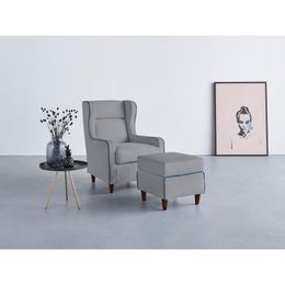 Home Affaire Ohrensessel &raquo;Rhada&laquo; mit farblich abgesetztem Keder silber 100% Polyester Luxus-Microfaser weich, B/H/T: 73cm x 99cm x 85cm