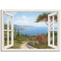 Artland Wandbild &raquo;Fensterblick - Haus am Meer I&laquo; Fensterblick 1 Stk. tlg. als Leinwandbild, Poster in verschied. Gr&ouml;&szlig;en wei&szlig; Leinwand B/H/T: 130cm x 90cm, 