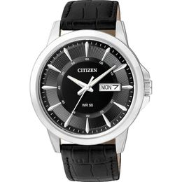 Citizen Herren Quarzuhr Armbanduhr, Herrenuhr, Damenuhr, Lederarmband, Datum schwarz Einheitsgr&ouml;&szlig;e