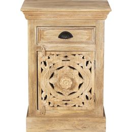 Sit Kommode &raquo;LAKADEE Mangoholz mit T&uuml;r, Schublade & Holzschnitzereien&laquo; Aufw&auml;ndige Holzschnitzereien als kunstvolles Design-Highlight beige Massivholz,