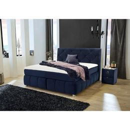Jockenh&ouml;fer Boxspringbett &raquo;Bella erh&auml;ltlich in 140 & 180cm Breite&laquo; mit Kaltschaum-Topper und Rauchglas-Steinen blau Bettgestell und seitliche Einfassung der 
