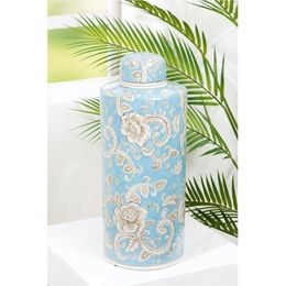 Gilde Bodenvase &raquo;Deckelvase "Fayencen" H.44 cm&laquo; blau Keramik B/H/T: 18cm x 44cm x 18cm