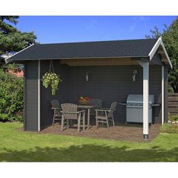 Lasita Maja Gartenhaus &raquo;Kirian 300&laquo; Unterstand / Lounge 28mm grau Massivholz ohne Fu&szlig;boden, R&uuml;ckwand Seitenwand, ohne Dacheindeckung