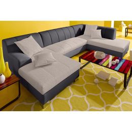 DOMO collection Wohnlandschaft &raquo;TURAH 297x195x75 cm, moderne Steppung&laquo; whlw. mit Bettfunktion, U-Form braun Microfaser PRIMABELLE (100% Polyester);