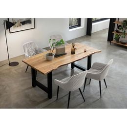 Salesfever Essgruppe &raquo;Esszimmerausstattung aus Holz und Metall&laquo; beige Massivholz, Metall, Polyester Samt, 180,90