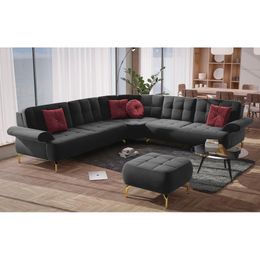 Sit & More sit&more Ecksofa &raquo;Orient 1 L-Form&laquo; inkl. 4 Zierkissen mit Strass-Stein, goldfarbene Metallf&uuml;&szlig;e schwarz 100% Polyester B/H/T: 299cm x 88cm x 279cm, 