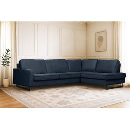 OTTO home Ecksofa &raquo;Pinto, 290 cm, Cord, Chenille, Lederoptik, Ottomane links / rechts&laquo; mit Keder, schwarze Metallf&uuml;&szlig;e, Wellenunterfederung blau Luxus-