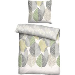 Biberna Wendebettw&auml;sche &raquo;Kerim&laquo; 2 Stk. wohlig warme Feinbiber (Flanell) Qualit&auml;t mit gr&ouml;&szlig;en Bl&auml;ttern gr&uuml;n Feinbiber, Obermaterial: 100% Baumwolle B/L: 155cm x