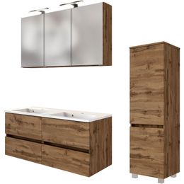 Welltime Badm&ouml;bel-Set &raquo; M&ouml;bel Baabe Waschtisch-Set 3tlg. oder 5tlg.&laquo; 3 Stk. tlg. braun Holzwerkstoff Set 4 3tlg.: Waschtisch 120cm breit, 