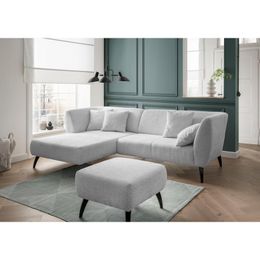 Home Affaire Ecksofa &raquo;Lazio modern und bequem, schmale Armlehnen, tolle Detailverarbeitung&laquo; Holzfu&szlig;farbe w&auml;hlbar, inkl. 4x Zierkissen silber 100% 