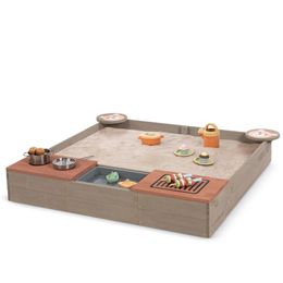 Muddy Buddy Sandkasten &raquo;Wild Bear&laquo; mit Matschwanne, Grill, Kochfeld, warmgrau/puderrosa rosa Massivholz B/H/L: 120cm x 20cm x 120cm