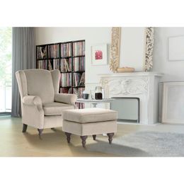 GUTMANN FACTORY Ohrensessel beige 100% Polyester Flachgewebe, B/H/T: 83cm x 102cm x 87cm
