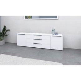 borchardt M&ouml;bel borchardt M&ouml;bel Sideboard &raquo;Tom, Kommode Breite 200cm, h&auml;ngend oder stehend mit Metallgriffen&laquo; 2 T&uuml;ren 3 Schubk&auml;sten, verstellbare Einlegeb&ouml;den wei&szlig; 
