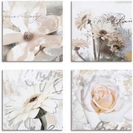Artland Leinwandbild &raquo;Magnolie Gerberas Rosen in Buchstaben&laquo; Blumen 4 Stk. tlg. 4er Set, verschiedene Gr&ouml;&szlig;en wei&szlig; Leinwand, MDF B/H/T: 30cm x 30cm, 