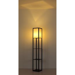 Globo LIGHTING Stehlampe &raquo;TABITHA&laquo; E27 1 Stk. Stehleuchte Holz schwarz, Leinen natur, E27, Zugkettenschalter 1, H: 159cm, 1 Stk.
