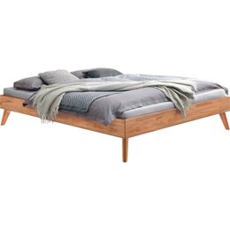 Hasena Holzbett &raquo;Calvari&laquo; mit einer Fu&szlig;h&ouml;he von 25 cm beige Kernbuche massiv Liegefl&auml;che L&auml;nge B: 200cm x 100cm, H&ouml;he Bett: 41cm H&ouml;he Bettseite: 16cm 
