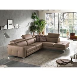 Egoitaliano Ecksofa &raquo;Matt, hoher Sitzkomfort und aufwendige Detailverarbeitung, L-Form&laquo; mit Ottomane, inkl. verstellbarer Kopfteile zum Relaxen beige Leder &raquo;BULL&laquo;