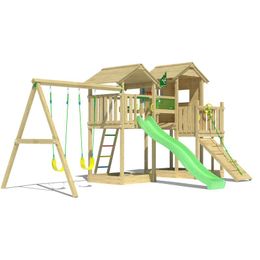 Jungle Gym Spielturm &raquo;Stronghold&laquo; Spielanlage mit 2 T&uuml;rmen, Schaukel und Rutsche mit Wasseranschluss gr&uuml;n Holzwerkstoff Einheitsgr&ouml;&szlig;e