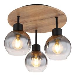 Globo LIGHTING Deckenleuchte &raquo;MOITAS&laquo; E27 1 Stk. Deckenleuchte Schwarz/Holzoptik, Rauchglas, E27 schwarz 3, &Oslash; 38cm H: 30cm, 1 Stk.