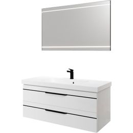 Badm&ouml;bel-Set &raquo;Balto 2-teilig Mineralmarmor-Waschtisch mit LED-Spiegel, 123 cm breit&laquo; 2 Stk. tlg. wei&szlig; Holzwerkstoff B/H/T: 123cmcm x 200cmcm x 