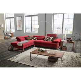 W.Schillig Ecksofa &raquo;finn, Designsofa mit tollem Sitzkomfort, bequem, L-Form&laquo; German Design Award 2016, Fu&szlig;gestell Nussbaum natur, Breite 281 cm rot 